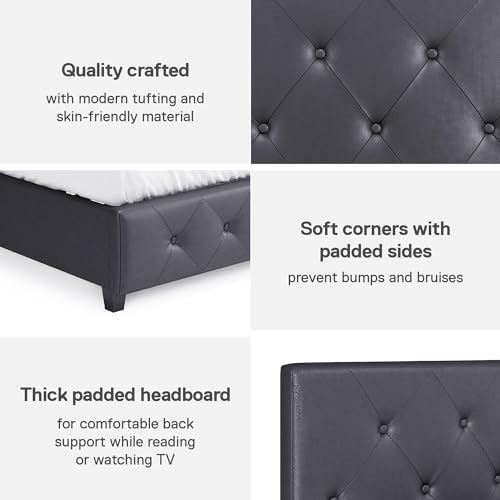 DHP Dakota Upholstered Platform Bed with Diamond Button Tufted Headboard and Footboard, No Box Spring Needed, Queen, Gray Faux Leather,Grey