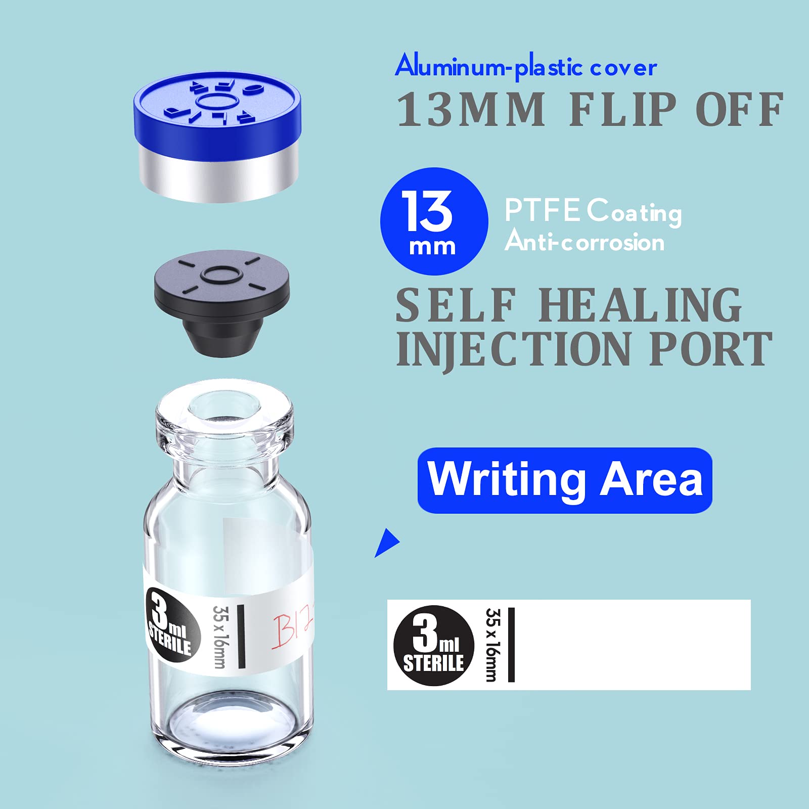 Ks-Tek Sterile Empty Vials with Self Healing Injection Port,with Flip Off Aluminum Cap,Sterile Package (3ml,10)