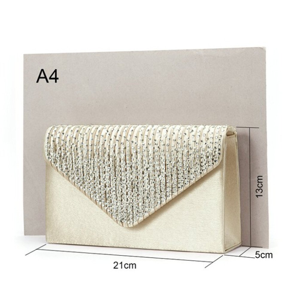 U-Story Women's Rhinestone Satin Frosted Evening Wedding Clutch Bag Handbag Purse (Red)