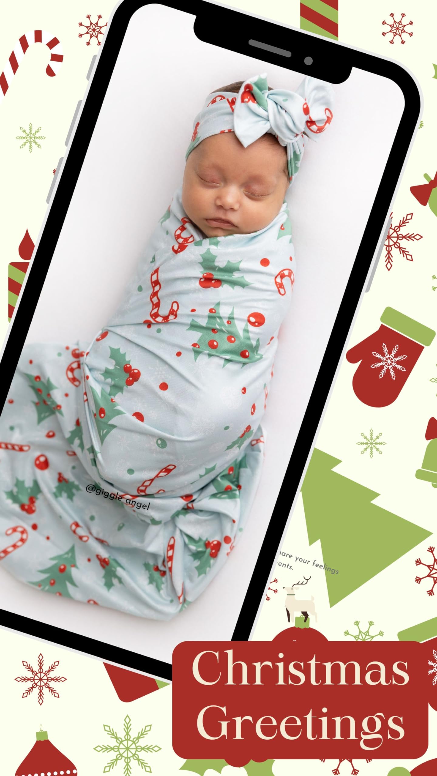 Giggle Angel Baby Receiving Blanket Christmas Swaddle Blanket Infant Wrap Set (Red)