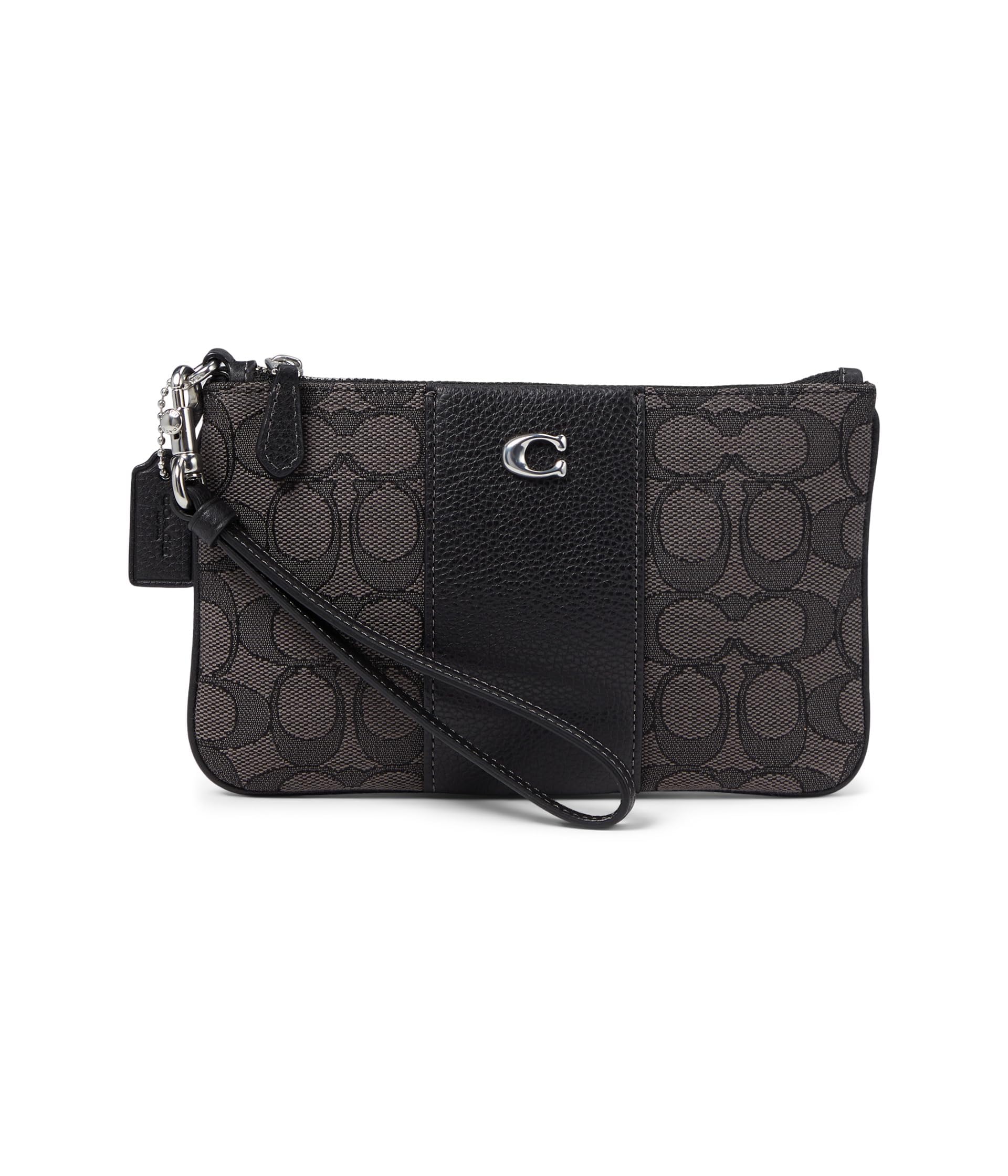 Coach Box Program Signature Jacquard Small Wristlet, Smoke Black