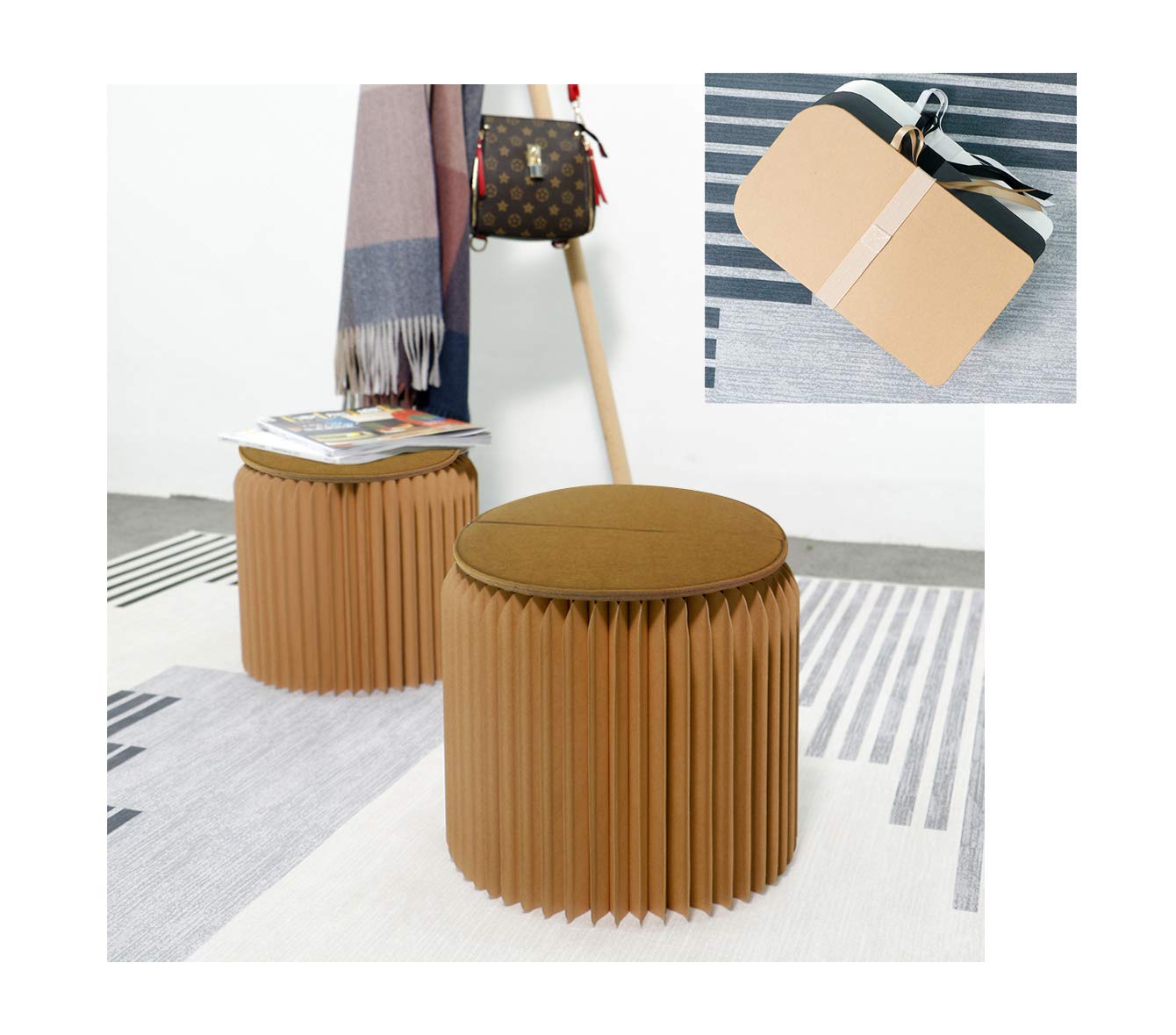 Home Round Stool Foldable Brown - 13.8inch Heigh with Felt Cushion, Space-Saving Dressing Room Chair Seat Small - Fabulous Presents for Family, Friendsā New House