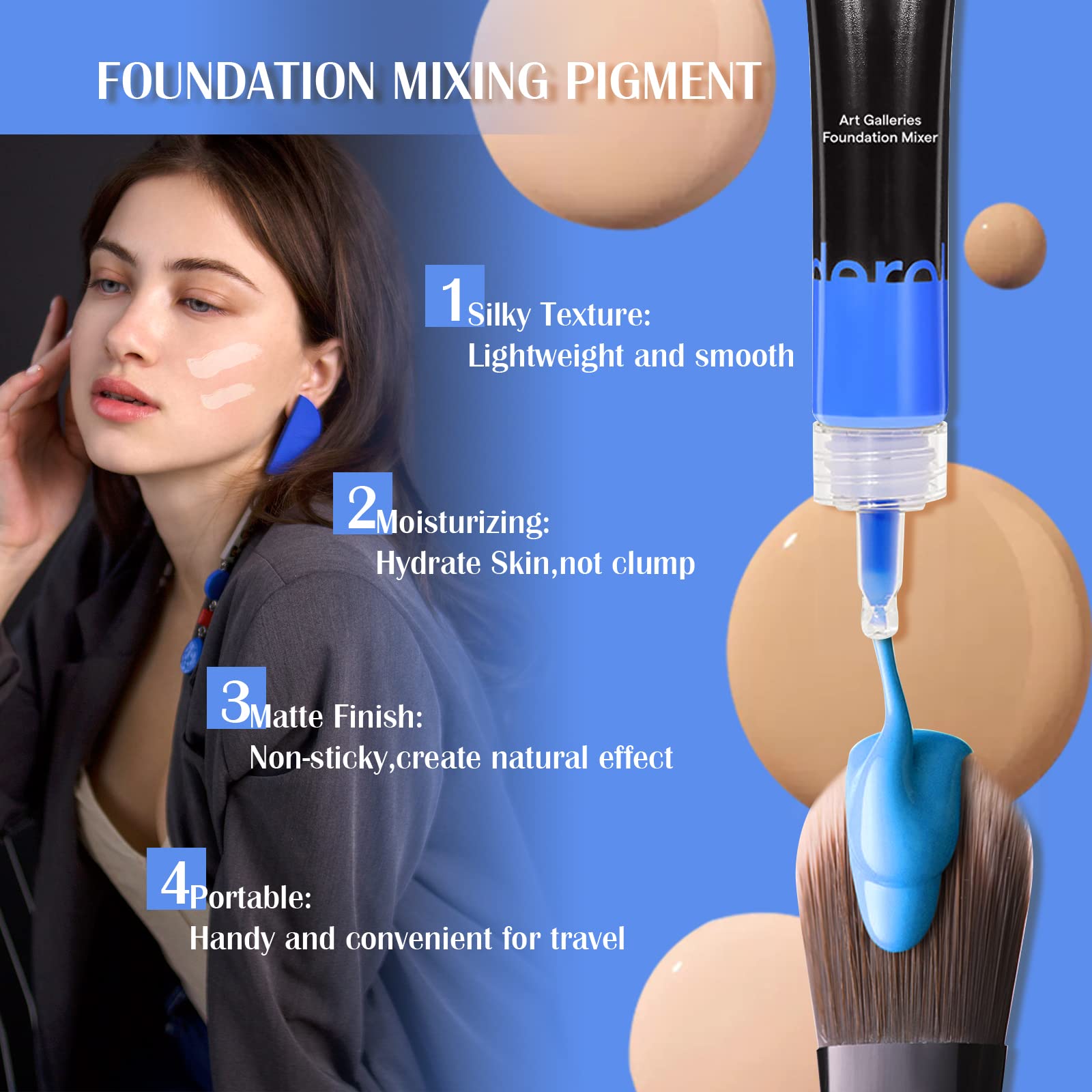 DAGEDA Liquid Foundation, Foundation Mixing Pigment for Adjusting Shade, Sweat-Proof Long Lasting Silky-Smooth Liquid Foundation, Light and Easy to Blend with Foundation, 0.67oz (Blue)