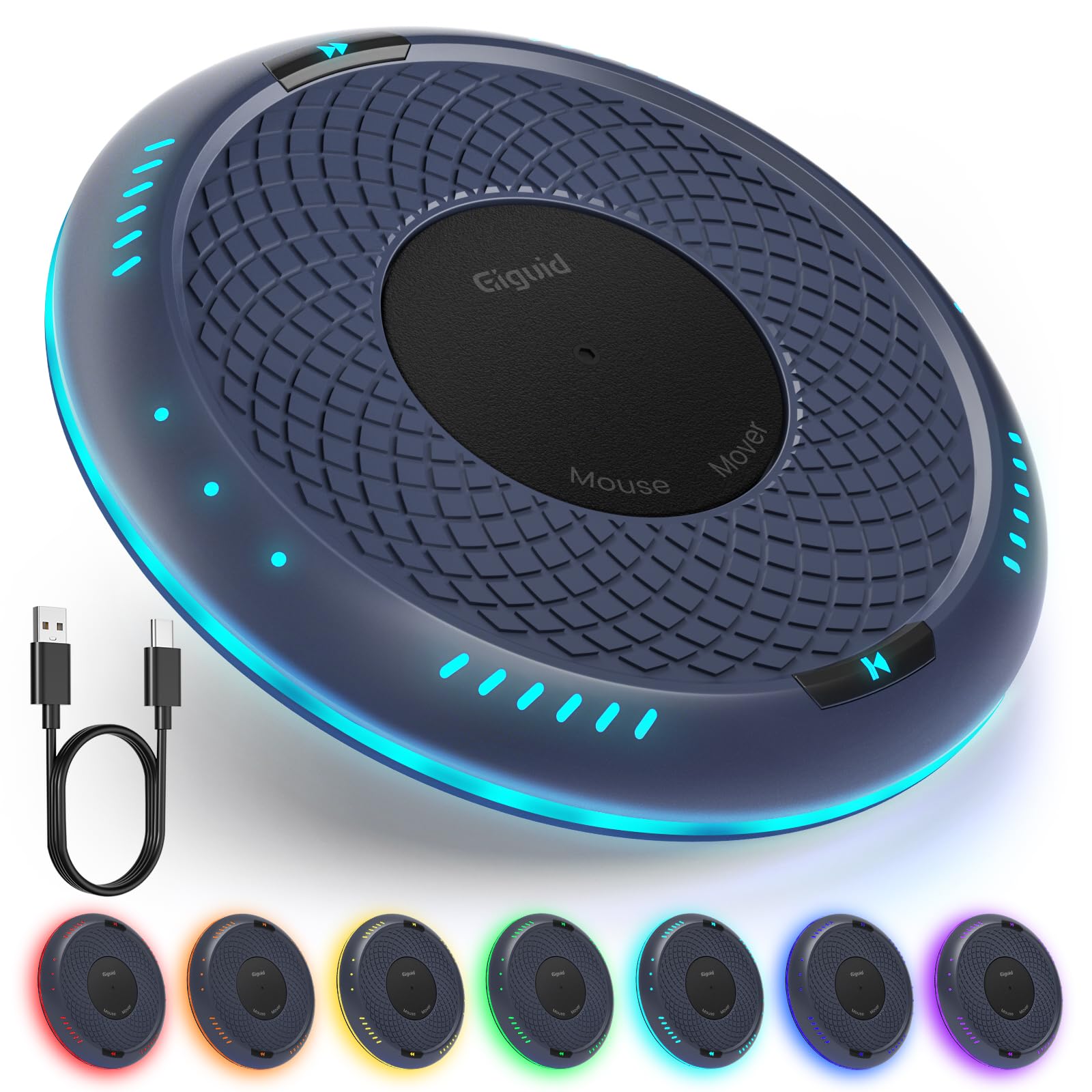Giguid Mouse Mover Undetectable Mouse Jiggler with Timer, ON/Off Switch, Color Switchable LED Lights, Random Move Mechanical Turntable Pad - FLYMICE Series (Standard, Dark-Blue)