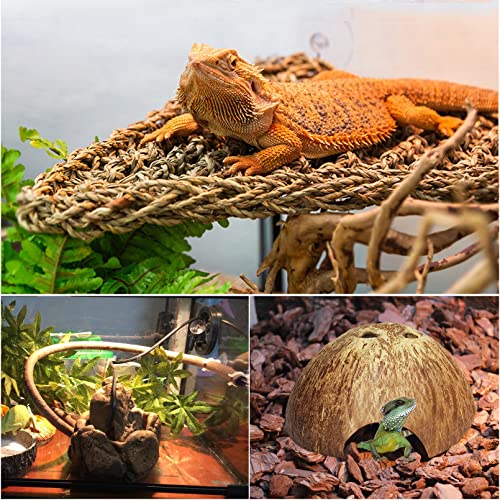 Hamiledyi Bearded Dragon Hammock Lizard Jungle Climber Vines Reptile Corner Branch Coconut Shell with Suction Cups for Gecko,Snakes,Chameleon