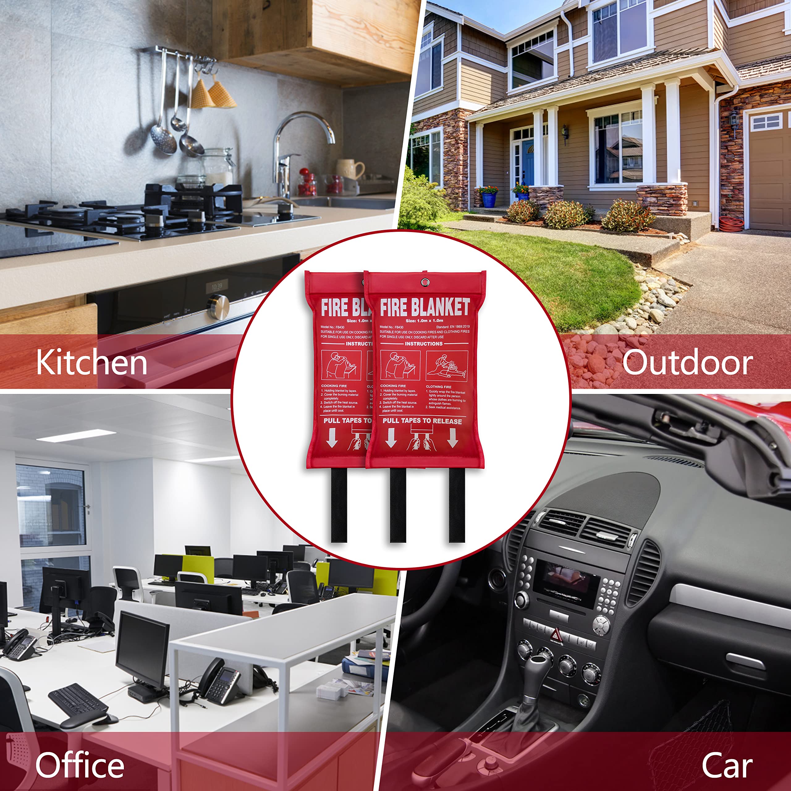 Fire Blanket, Fiberglass Fire Emergency Blankets, Suppression Flame Retardant Fireproof Survival Safety Fire Suppression Blanket, for Kitchen Home Car Office Warehouse Camping BBQ School Fireplace