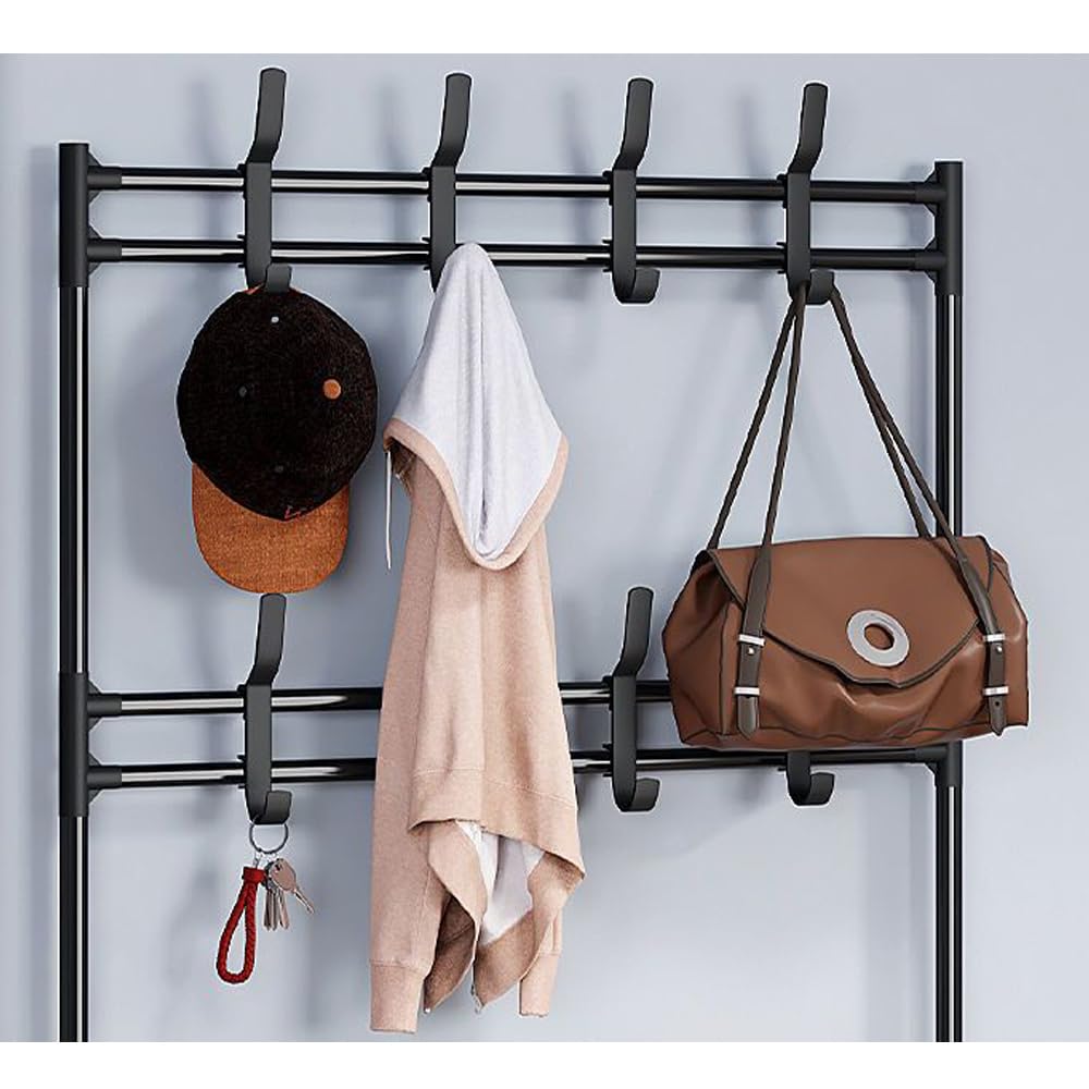 FDSDEFEN Entryway Coat Rack, Coat and Shoe Rack, Entryway Bench Storage Organizer with 8 Hooks for Bedroom (5-Tier )