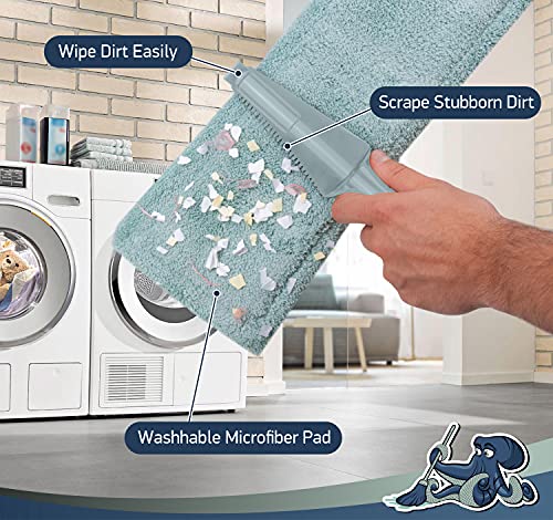 DSV Standard Professional Microfiber Floor Mop with 3 Washable Mop Pads and 1 Dirt Removal Scrubber | 360° Rotation Mop Head 16.8" | Ideal for Hardwood, Laminate, Tile & For Home/Office Floor Cleaning
