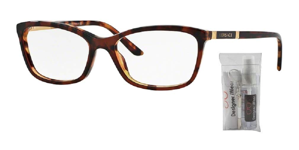 Versace VE3186 5077 54M Amber Havana/Havana Cateye Eyeglasses For Women+ BUNDLE With Designer iWear Eyewear Kit