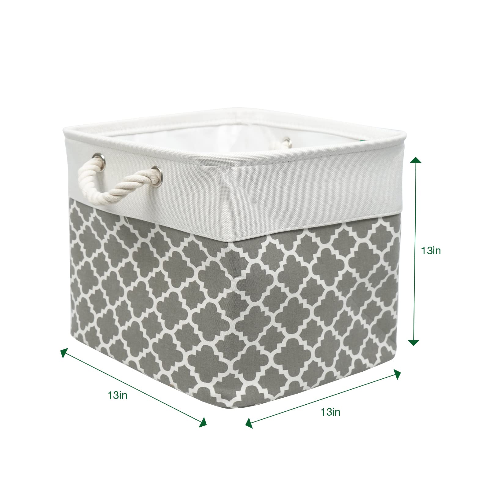 Cozyaver Storage Baskets for Shelves, 13'' x 13'' x 13'' Cube Organizing Closet Nursery Toy Decorative Linen Fabric Organizers with Cotton Handles, 3 Pack Grey Clover