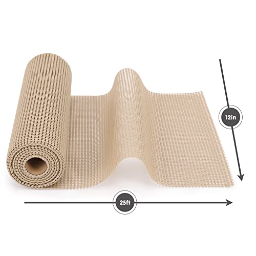 Moretoes Drawer and Shelf Liner, Non Adhesive 12 in x 25 FT Durable and Strong Cabinet Liner Non Slip for Kitchen Cupboard Pantry Table Desk Storage Organizer (Beige)