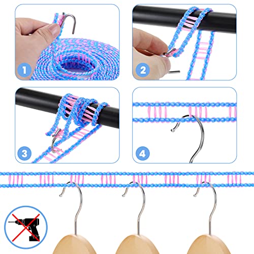 HISAFA 3-Pack Windproof Clothesline with Hooks – 2023 Upgrade Thicker and Stronger, PE Material, 16ft – Ideal for Indoor/Outdoor Use & Travel