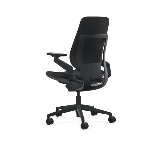 Steelcase Gesture Office Chair - Cogent: Connect Licorice Fabric, Medium Seat Height, Shell Back, Black on Black Frame, Lumbar Support, and Standard Carpet Casters