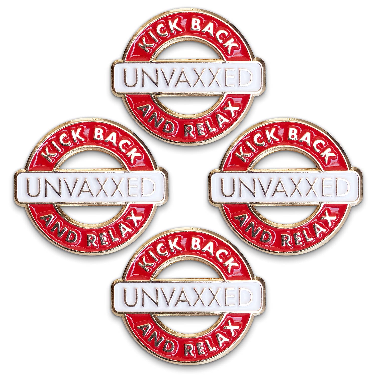 COVID-19 Unvaxxed Pins, Anti-vax, Unvaccinated Lapel Pin Button Brooch, Magnetic Clasp (4-pack), Gold, VAX-UNV