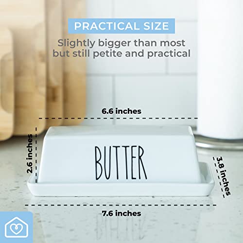 Heartland Home Porcelain Covered Butter Dish with Lid for Countertop (Without Handle). 7.6" x 3.8" Butter Holder Container for One Stick of Butter. Textured Tray Butter Keeper for Non Slip Storage