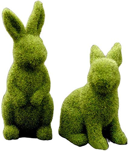 Yuemengxuan Easter Furry Flocked Bunny Garden Decorations Artificial Moss Rabbit Easter Décor Figurines Tabletop Ornament (Green 2Pcs, One Size)