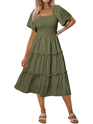 LILLUSORY Women 2023 Babydoll Dresses Casual Trendy Short Sleeve Cute Summer Wedding Guest Vintage Modest Ladies Cottagecore Dress Green