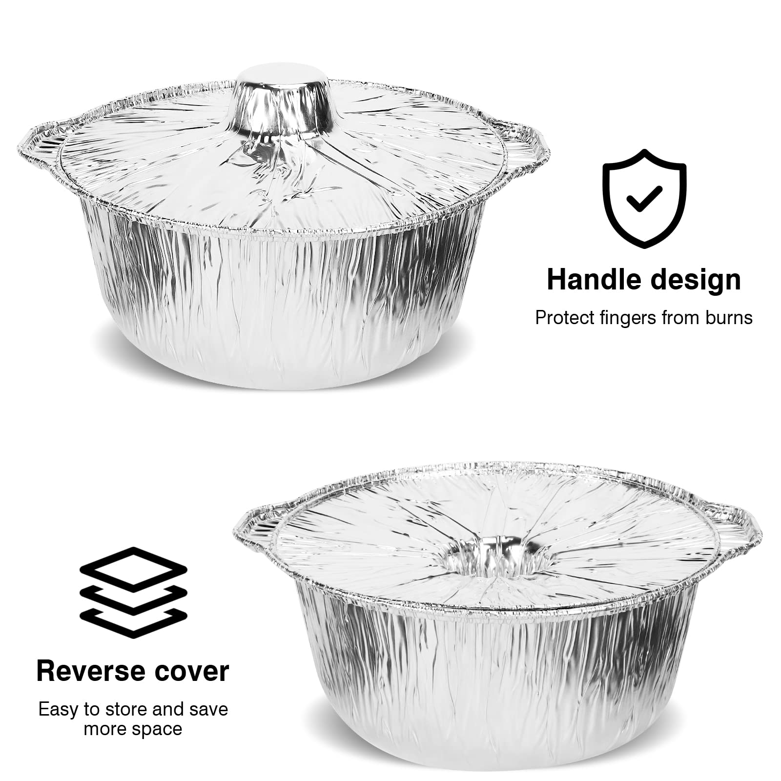 EYE4TECHS Aluminum Pot With Lids 4 Quart 2pcs - 3.8 Liter Disposable Heat Locking Cooking Containers - Freezer Air Fryer and Oven Safe - Recyclable Pot for Camping Vacation Trips (Kosher Certified)
