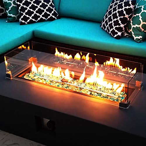 Fire Pit Glass Wind Guard,29” x 13” x 6” Rectangular Clear Tempered Glass Wind Guard ,Fire-Resistant Wind Screens Kit 5/16inch Thickness for Series 401/403 Outdoor Propane Fire Pit Tables.