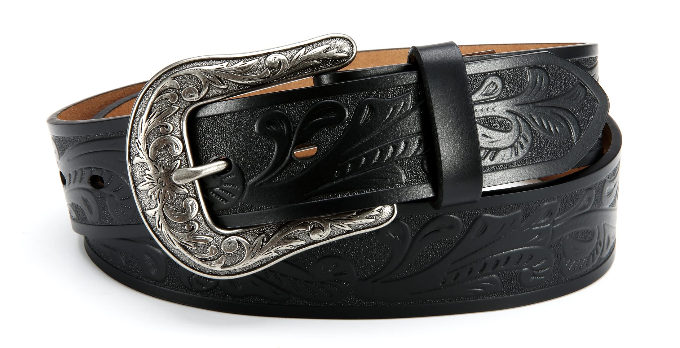 CR Black Western Belts for Women - 1.5" Leather Cowgirl Belt for Jeans - Country Belt for Women with Big Vintage Buckle