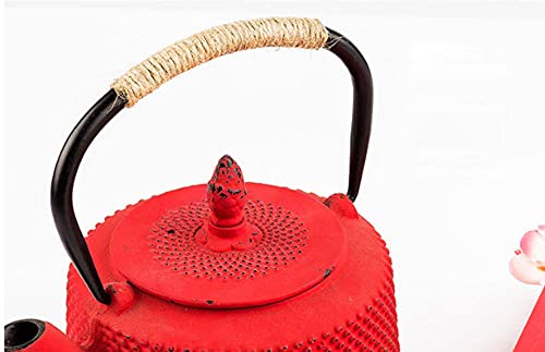 Japanese cast iron teapot with tea egg filter gas stove kettle 850ml metal red teapot lift iron water kettle kung fu tea set-Red