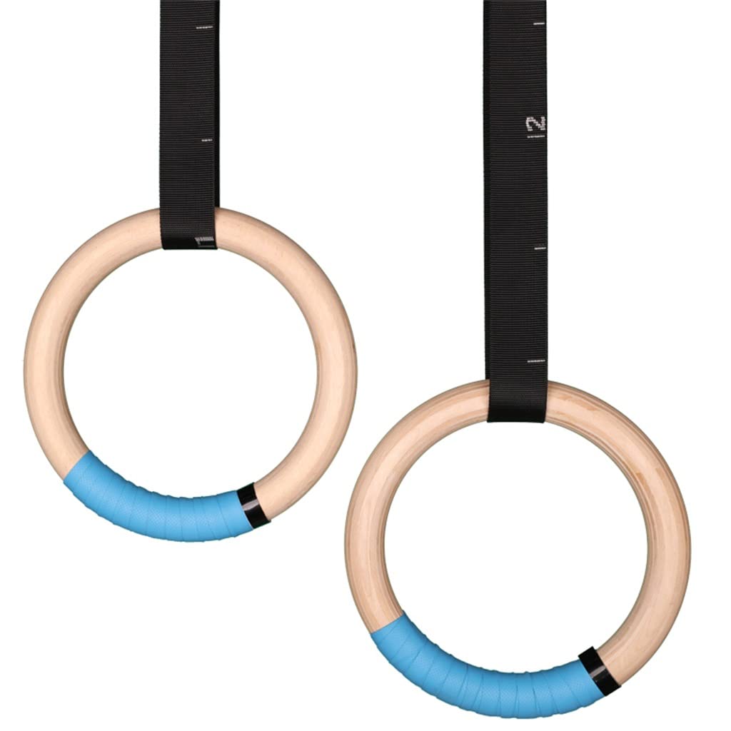 DHTDVD Straps Wooden Gymnastic Ring Adjustable Home Fitness Strength Training Gym Pull-up Free Non Slip Adhesive Tape