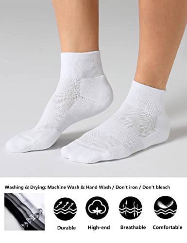 CelerSport 6 Pack Women's Ankle Socks with Cushion, Sport Athletic Running Socks, 6 Pair White, Medium