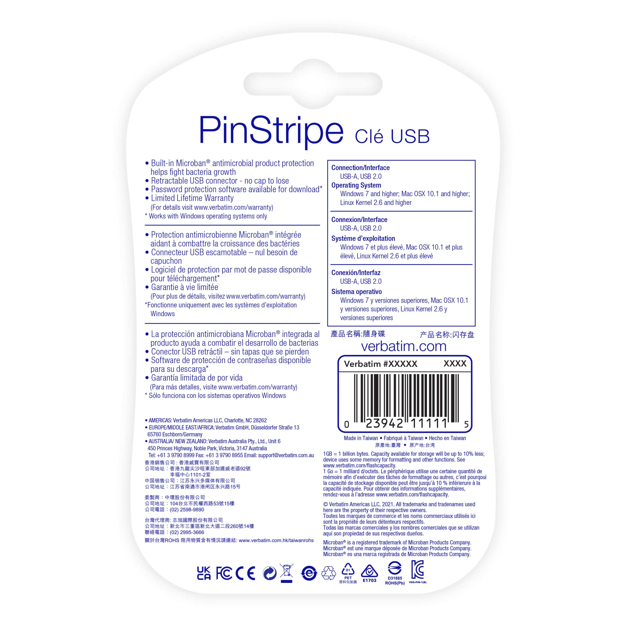 Verbatim 8GB Pinstripe USB Flash Drive - Black