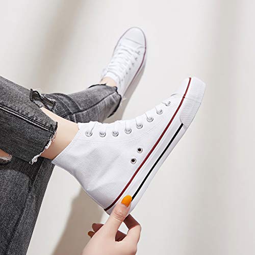 hash bubbie Women's High top Sneakers Classic High Tops Canvas Shoes for Women Lace up Tennis Shoes Fashion Canvas Sneakers Casual Shoes for Walking( White,US8)