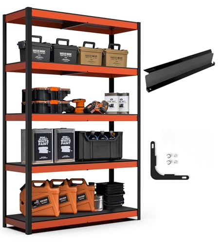 HOMEDANT House 5-Tier Orange-Black 48.1" W x 16.5" D x 71.3" H Laminated Metal Shelving Unit Adjustable Storage Utility Rack Heavy Duty Shelves Organization Shelf Kitchen Garage Pantry Closet 1Pack