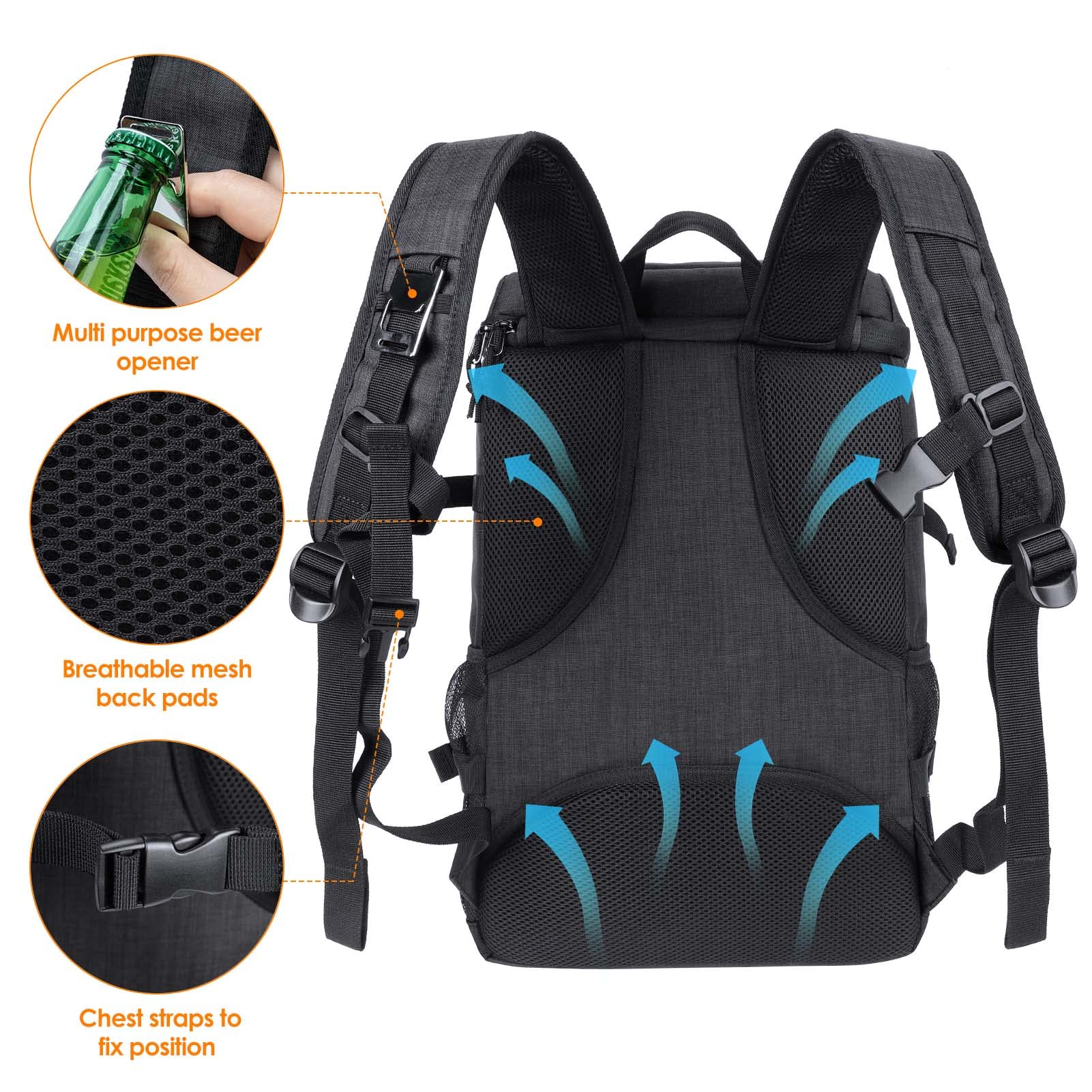 Cooler Backpack Insulated Leak Proof 35 Cans Soft Cooler Bag with Picnic Mat Beach Cooler Lunch Backpack for Picnic Trips Camping Travel Fishing Hiking (Black)