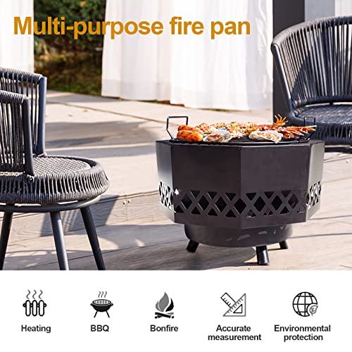 Fire Pit Set, Bonfire Fire Pit, Fire Pit Bowl, Wood Burning Brazier for Outside Outdoor Small Bonfire Pit Steel Firepit Bowl for Patio Camping Backyard Deck Picnic Porch (S-Black)