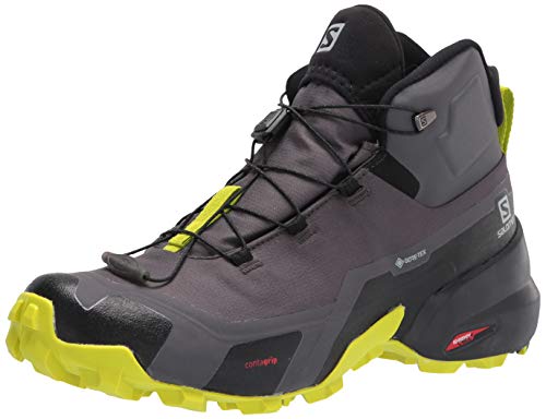 Salomon Cross MID Gore-TEX Hiking Boots for Men, Magnet/Black/Lime Punch, 12