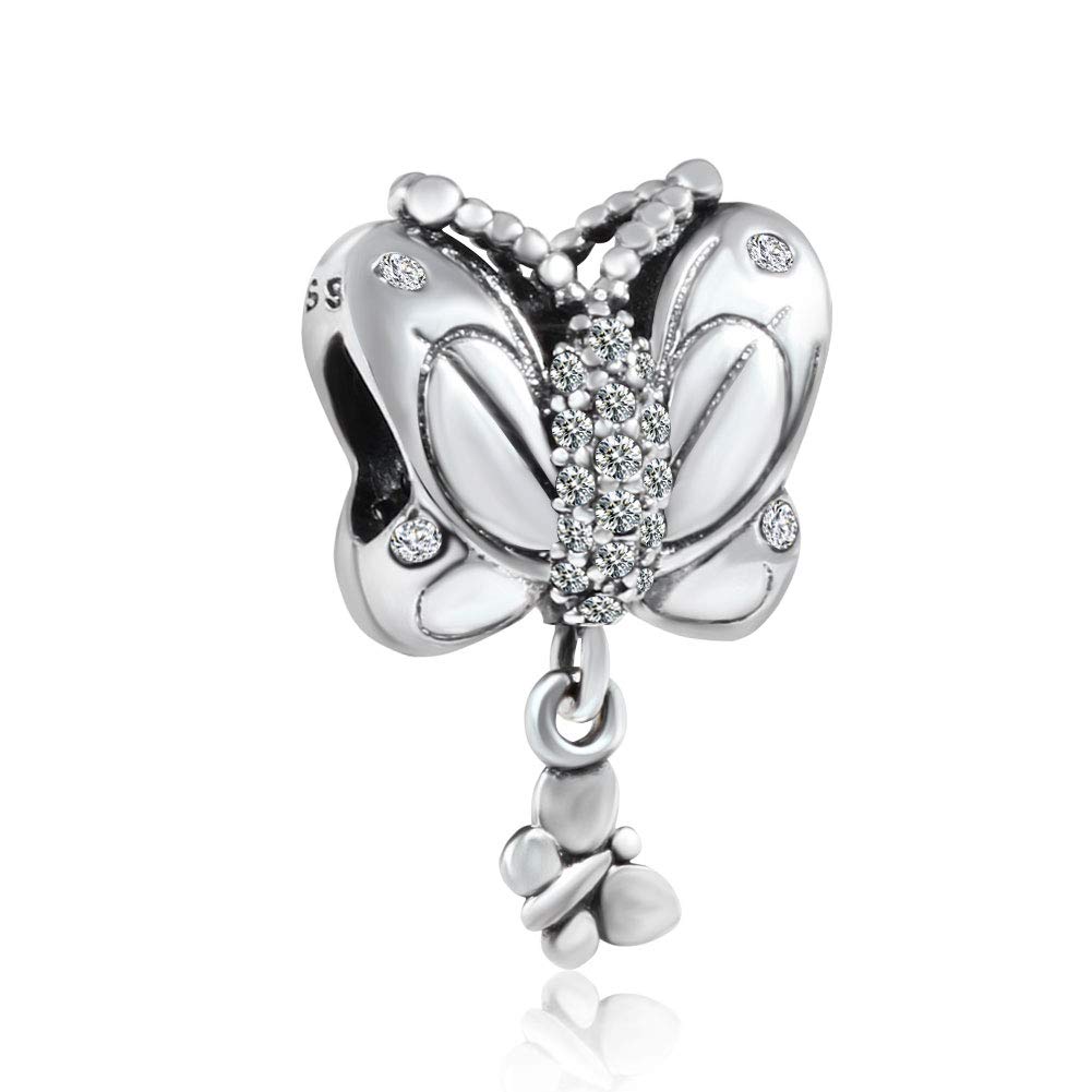 CHTLOR Dangle A Big Butterfly & A Small Butterfly Charm 925 Sterling Silver Beads Fit European Bracelet