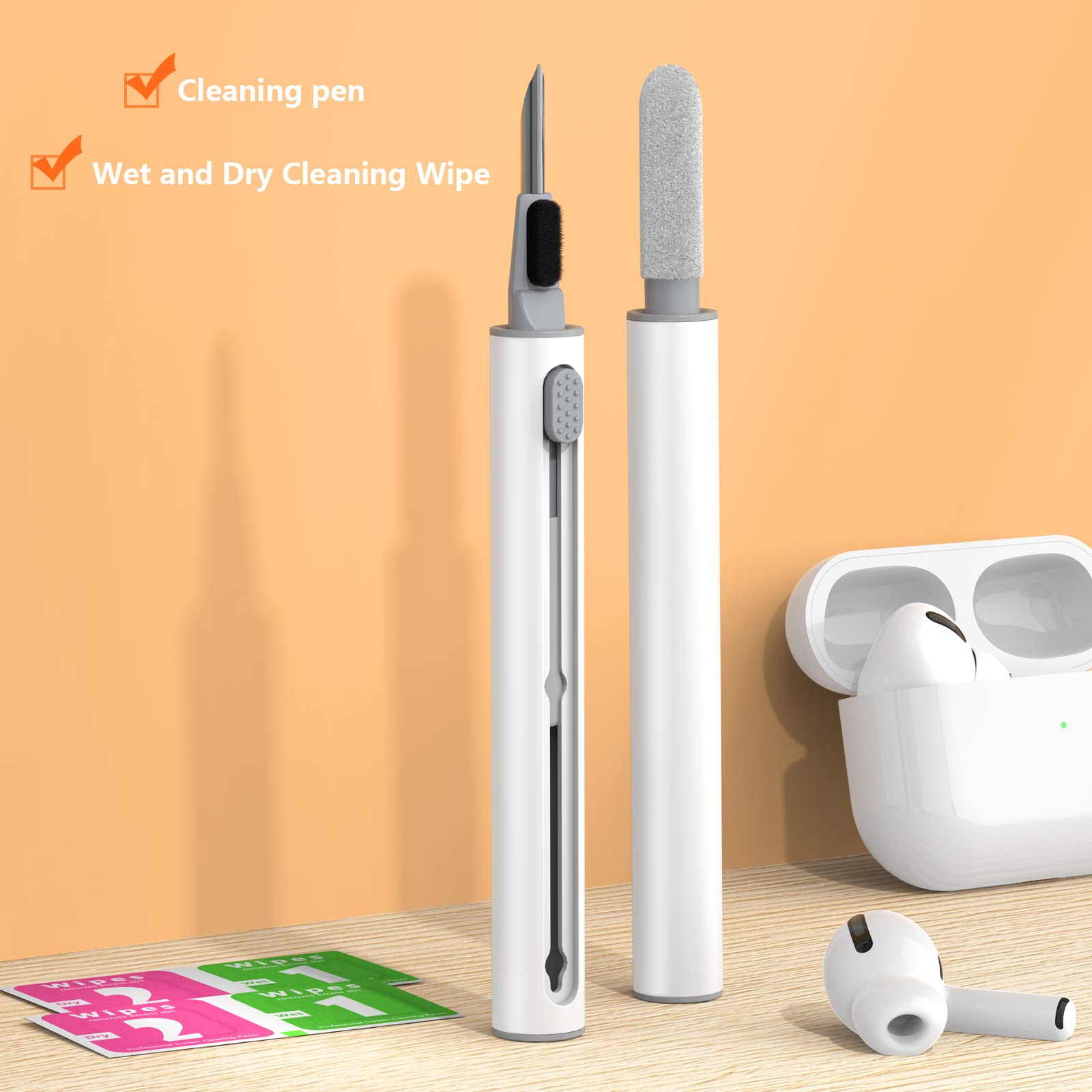 Cleaner Kit for Airpods,Bluetooth Earbuds 3 in 1 Multi-Function Cleaning Pen,for Airpods Pro 1 2 3 Phone Charging Port,Earbuds,Earpods,Earphone,Headphone, iPod,Case,iPhone,ipad,Laptop(White)