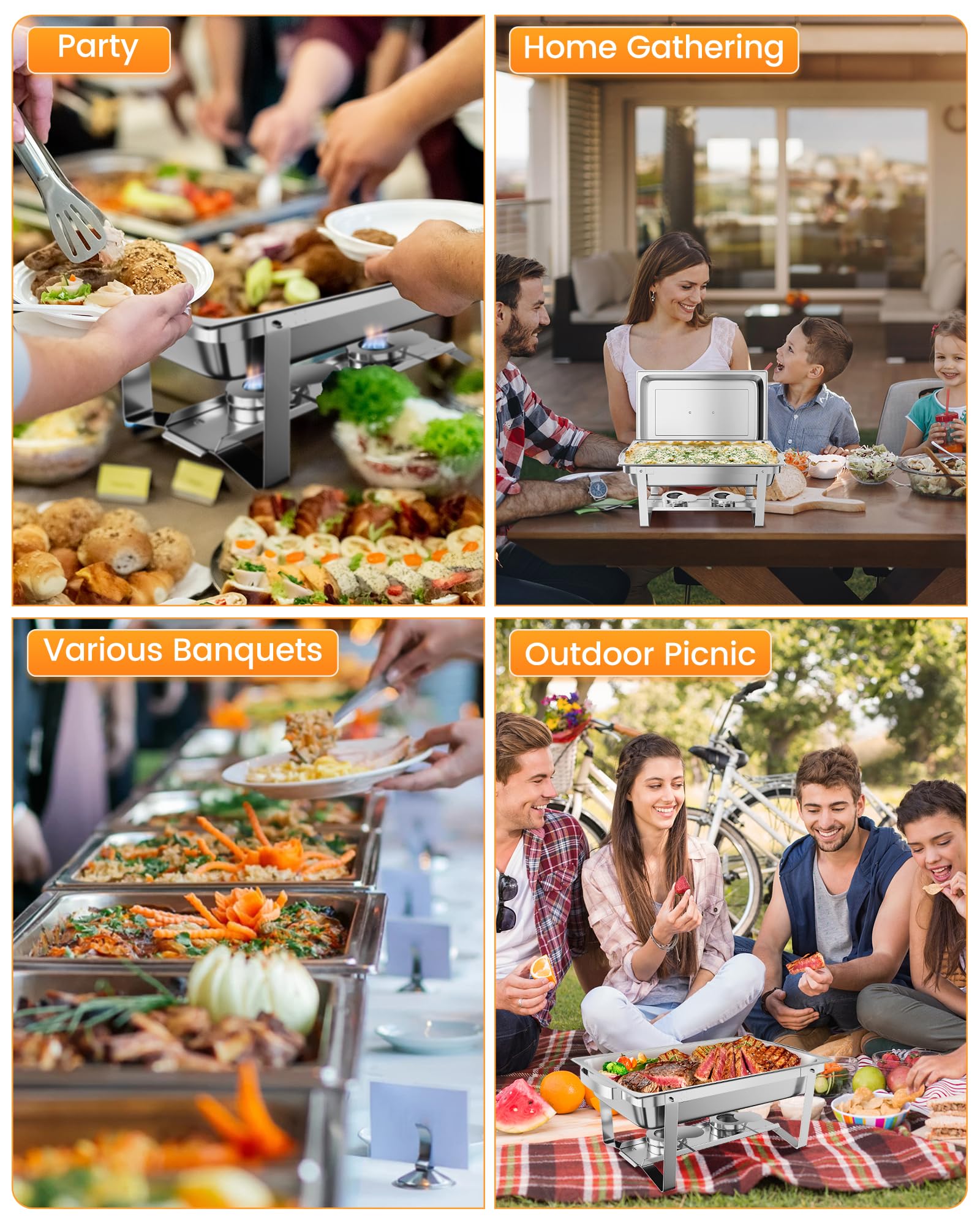 Takywep Chafing Dish Buffet Set 2 Pack, 8 QT Stainless Steel Chafer Buffet Food Servers and Warmers Set with Water Pan for Weddings, Parties, Banquets, and Catering
