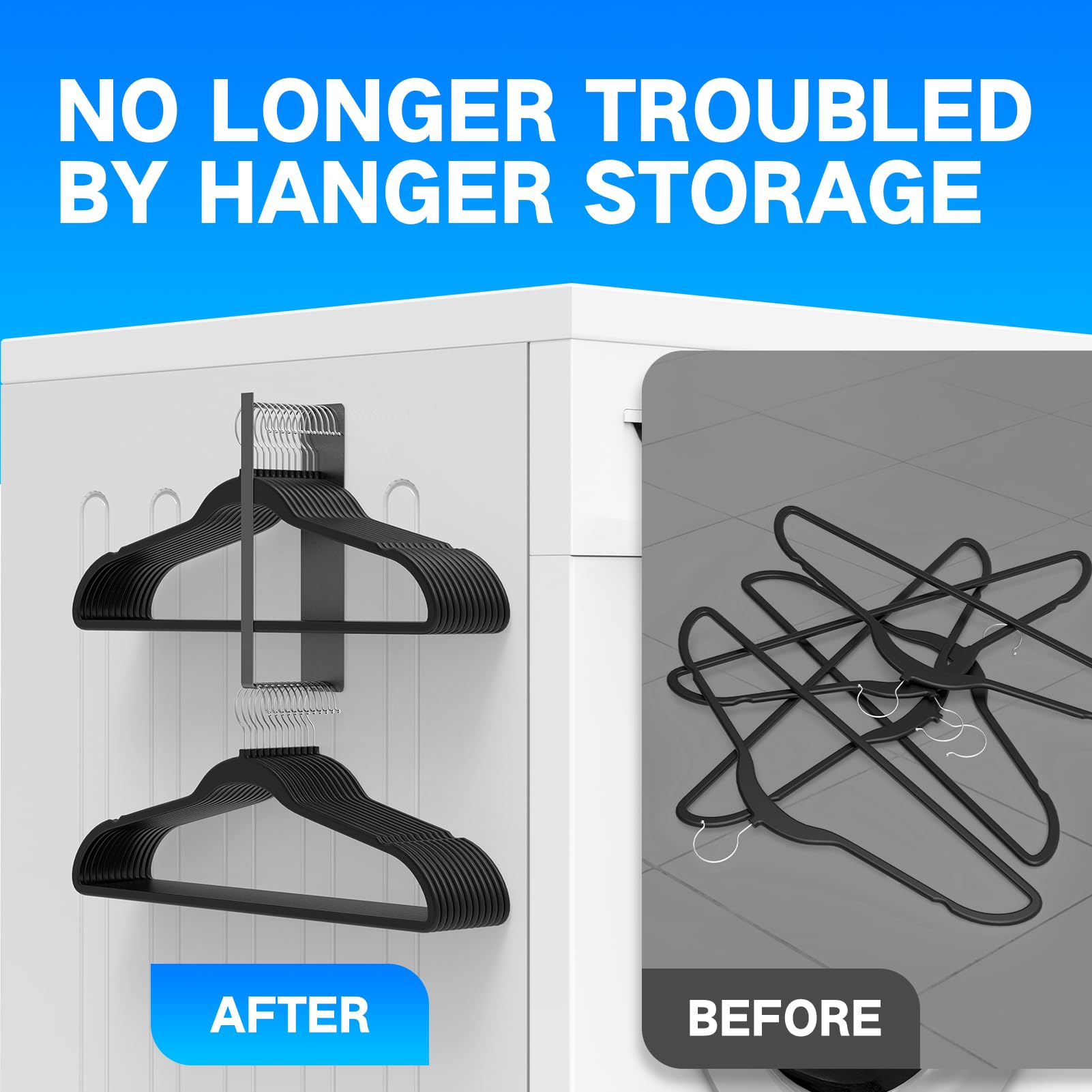 LECTRUS Powerful Magnetic Hanger Organizer Stacker- Easy Install for Dryer and Washer, Space Saving Hanger Holder for Your Laundry Room, Durable Premium Metal Material Hanger Stand, Black (White)