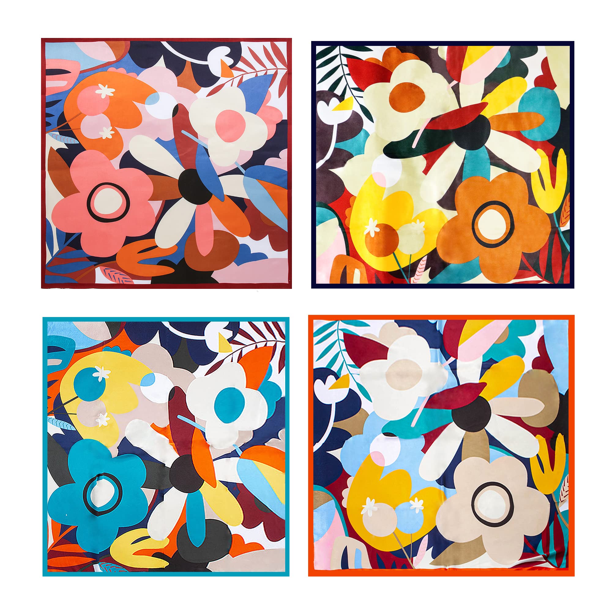 CPEAM 4PCS Large Satin Head Scarf for Women 35" Square Soft Smooth Silk Like Hair Scarf Wraps Bandana for Sleeping