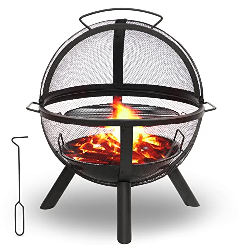 Fire Pits for Outside, 35” Round Ball Wood Firepit Outside Burning Patio Fire Pit Fireplace for Camping, Outdoor Heating, Bonfire and Picnic