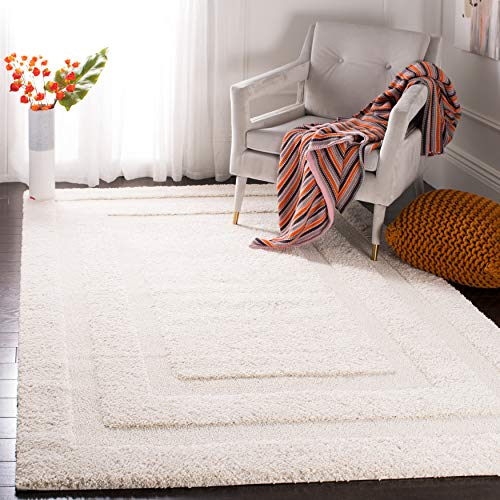 SAFAVIEH Florida Shag Collection Area Rug - 8' x 10', Creme & Creme, Border Design, Non-Shedding & Easy Care, 1.2-inch Thick Ideal for High Traffic Areas in Living Room, Bedroom (SG454-1111)