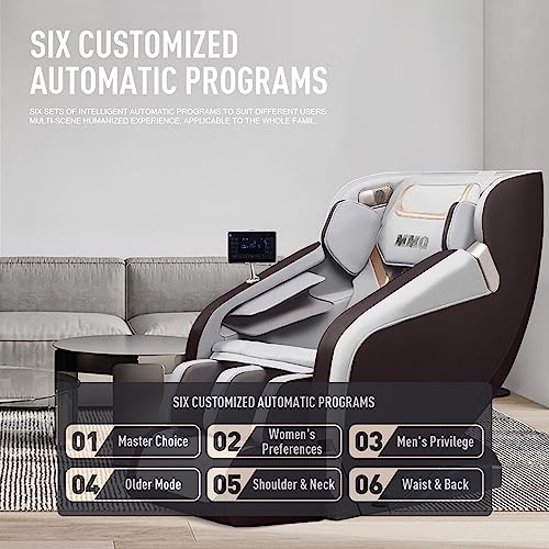MMQ Massage Chair Zero Gravity Full Body-Electric Shiatsu Recliner with Back Heating and Foot Roller,Built-in Bluetooth Speakers for Home and Office,Plug and Play (Brown)