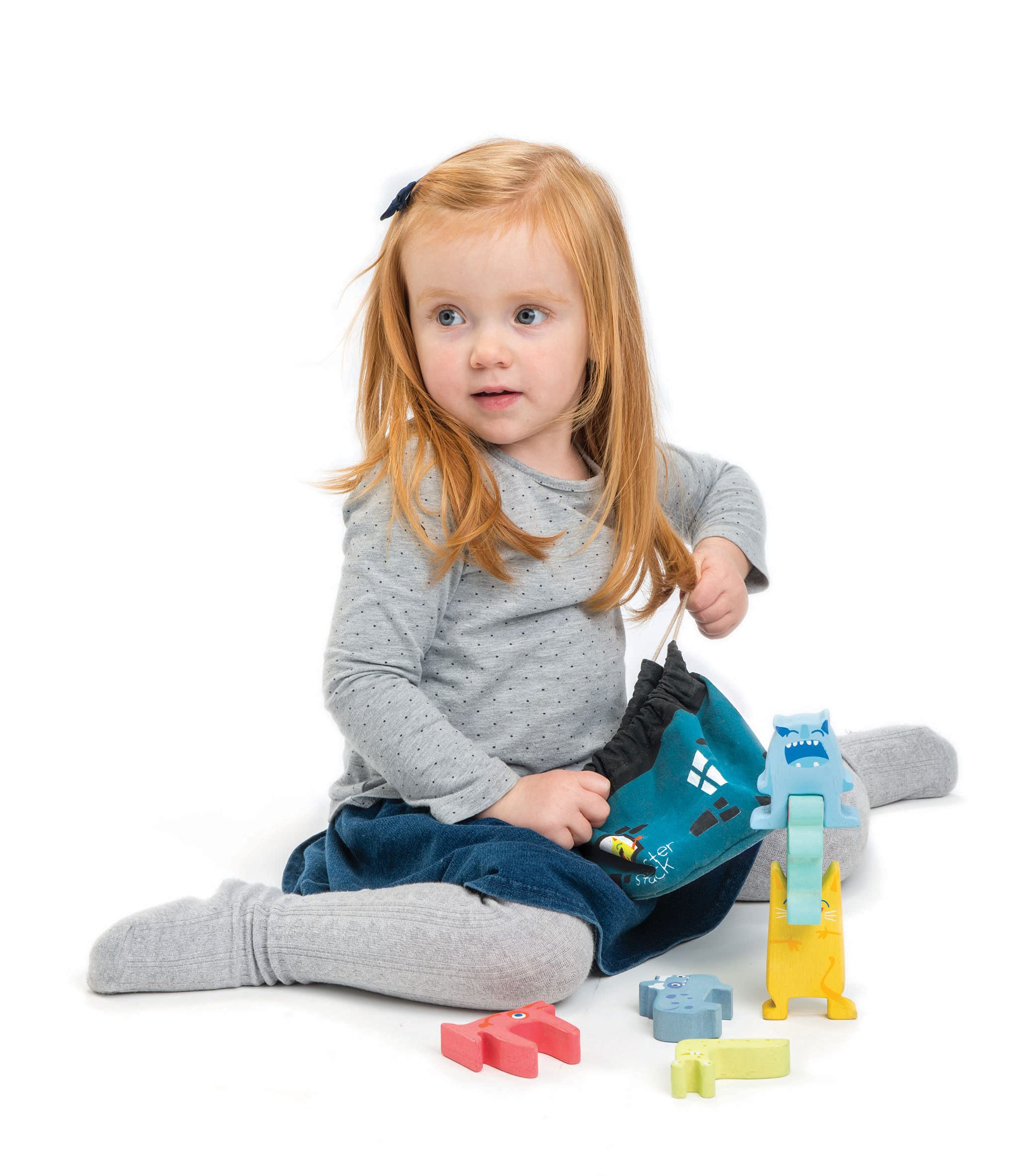 Tender Leaf Toys - Monster Stacker - Early Development Wooden Stacking Toy for Toddlers with Free Drawstring Bag - Convenience for Storage and Travel Play for Kids - Age 3+