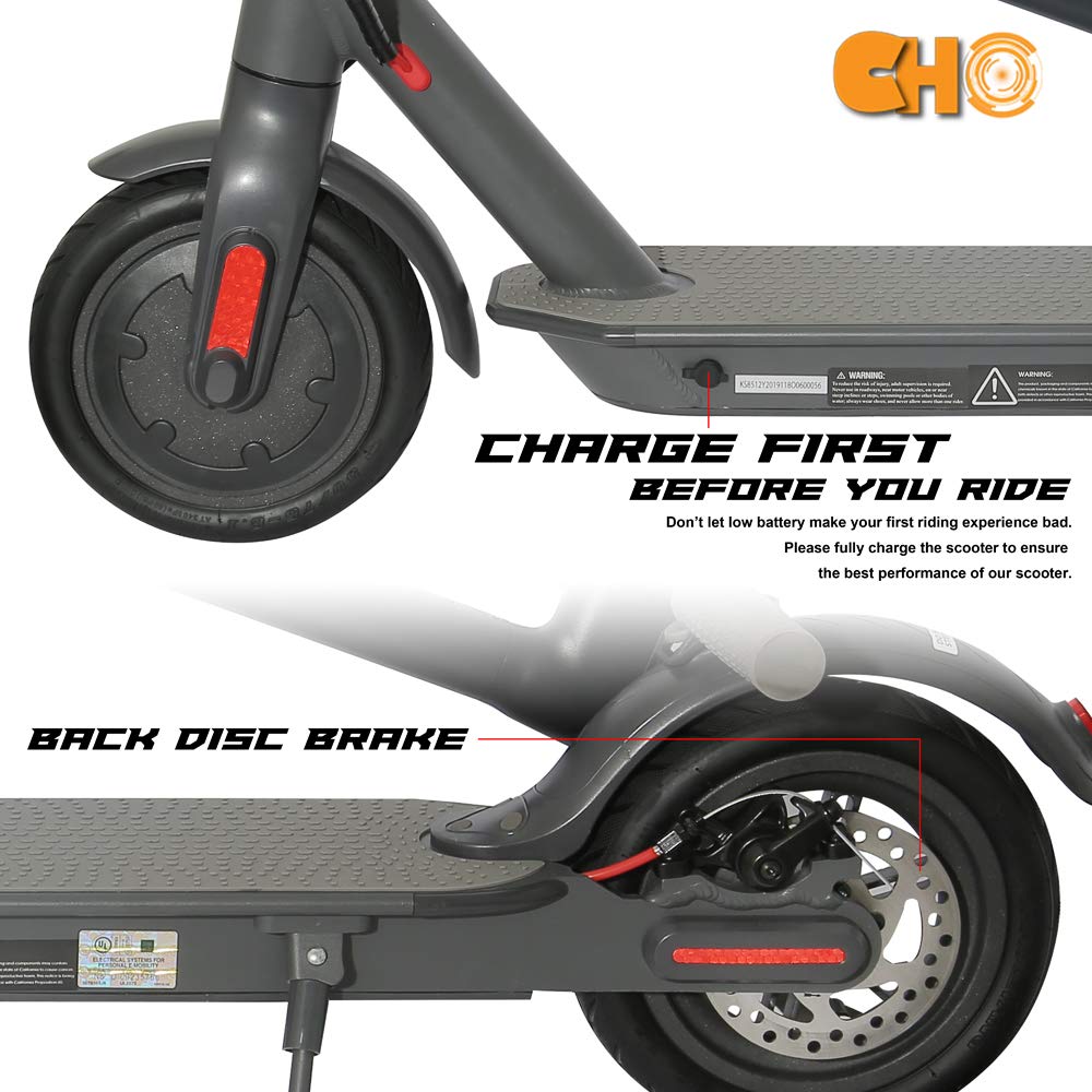 CHO Electric Scooter Portable Lightweight Foldable Folding Commuter Kick Scooter Disc Brake LED Light E-Scooter with Durable 8.5" Tires UL Certified (Black)