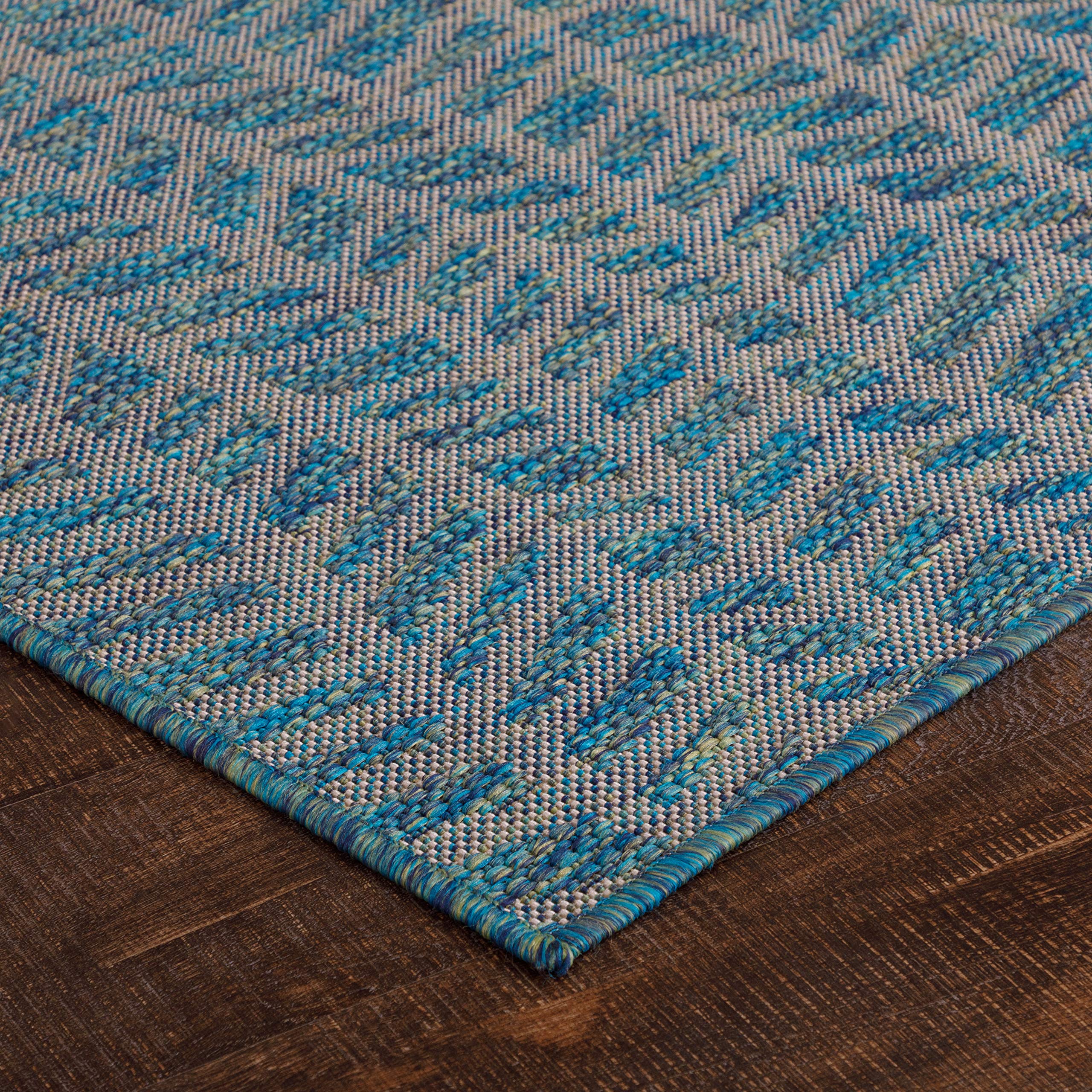 HOMEGNOME Indoor Outdoor geo Wave Rug (5'3"x7'6", Ocean Blue)