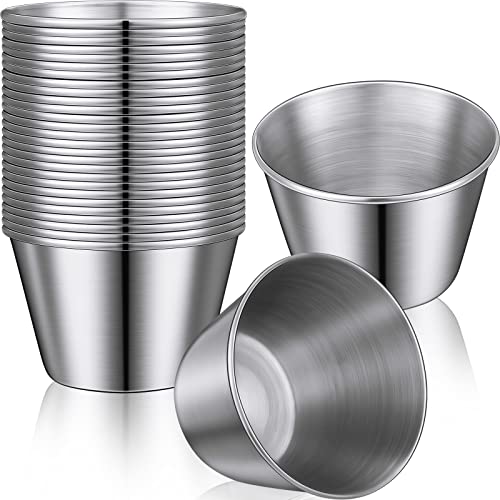 Potchen 100 Packs 2.5 oz Condiment Sauce Cups Stainless Steel Dipping Sauce Cups Reusable Condiment Dishes Individual Round Condiments for Condiments Vinegar Butter Ice Cubes Nuts Ketchup Honey