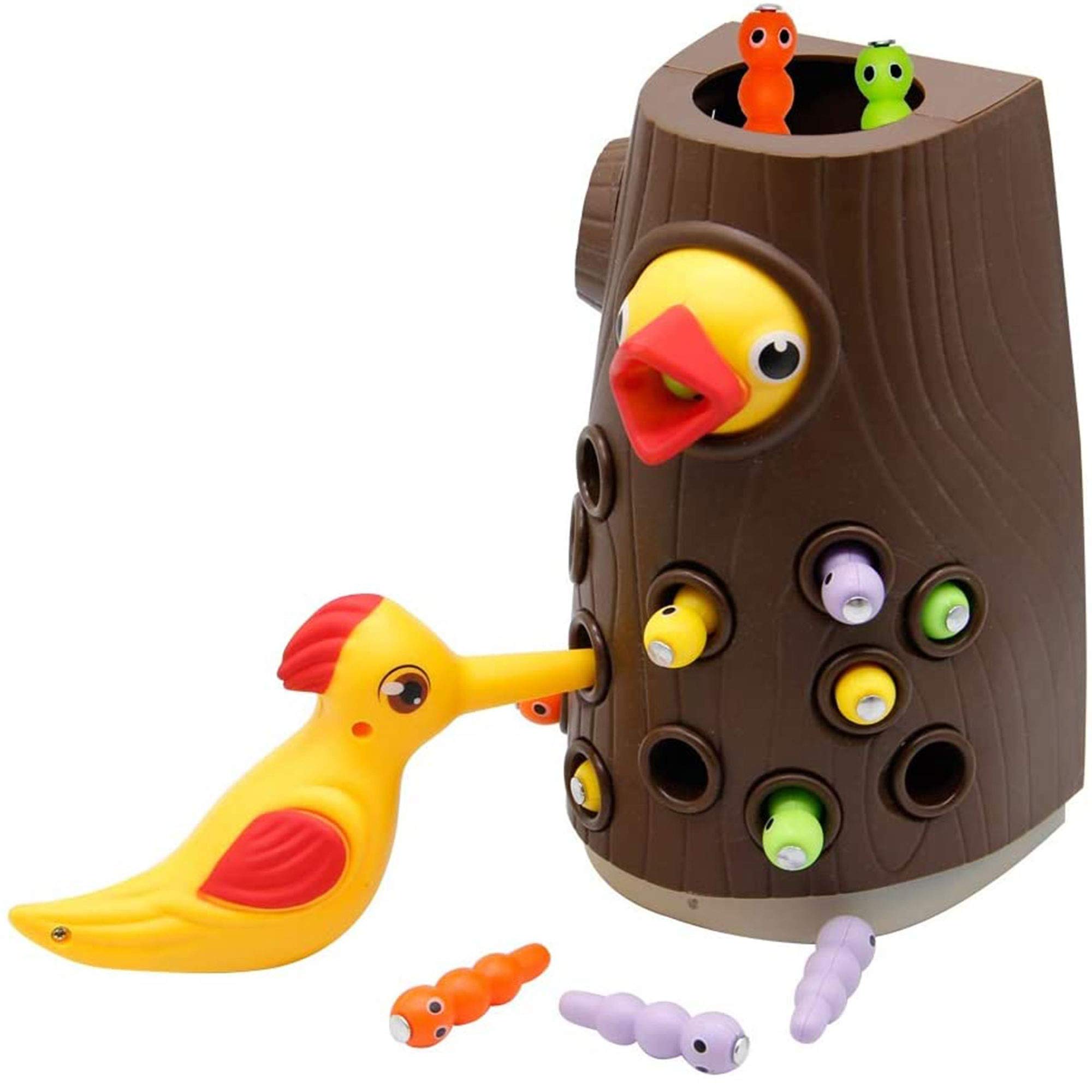 Zcaukya Magnetic Toddler Toy Game Set, Fine Motor Skill Preschool Toys,Woodpecker Catch and Feed Game, Magnetic Bird Caterpillars Toy Set for Girl and Boy 3 Years Old