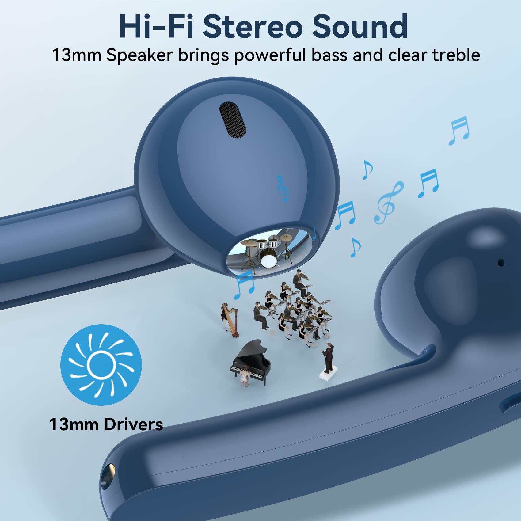 CAPOXO Wireless Earbuds V5.3 Bluetooth Headphones 50Hrs Battery Life with Wireless Charging Case & LED Power Display Deep Bass IPX7 Waterproof Earphones Microphone Stereo Headset for TV Smart Phone
