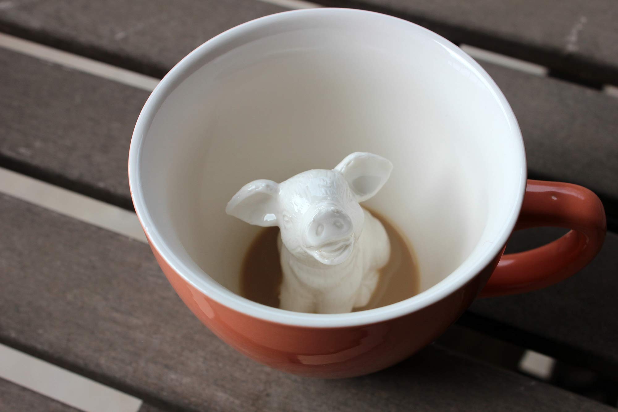 Creature Cups PIG Ceramic Cup (11 Ounce, Peach Exterior) - Hidden 3D Animal Inside Mug Emerges As You Drink - Piggy Farm Animal - Birthday, Holiday, Housewarming Gift for Coffee & Tea Lovers