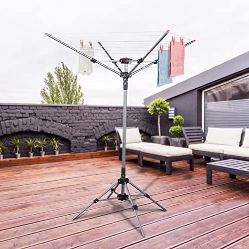 STORAGE MANIAC Outdoor Umbrella Drying Rack, 8 Lines with 82 Feet Drying Space, Steel Frame & Adjustable Height, 4-arm Umbrella Clothesline for Laundry, Collapsible Clothes Drying Rack for Backyard