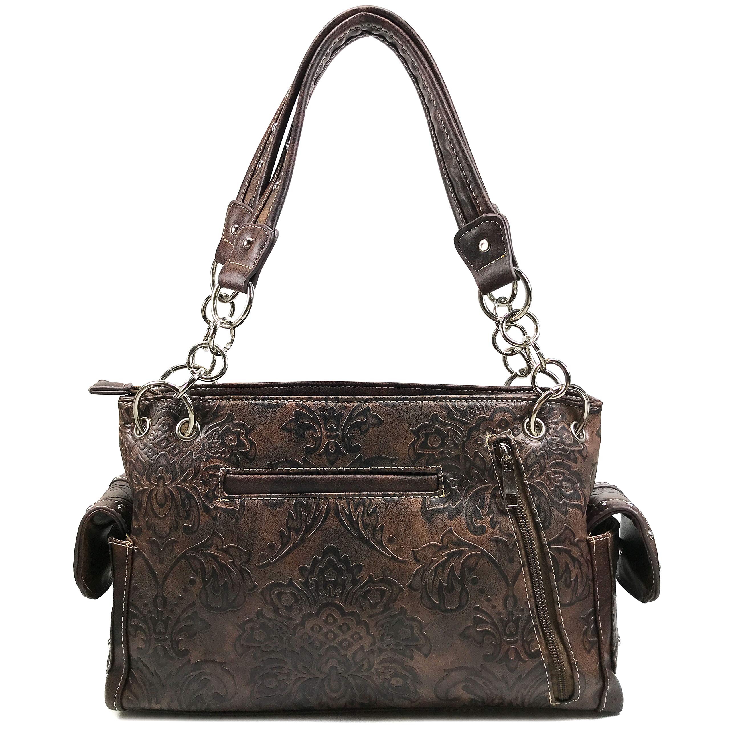 Zelris Women Shoulder Handbag Wallet Set Turquoise Concho Suede Fringe Two Tone Cowgirl Conceal Carry Purse (Western Brown)